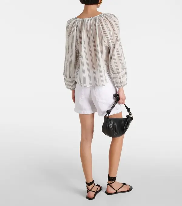 Velvet By Graham & Spencer Gianna Embroidered Striped Cotton Top