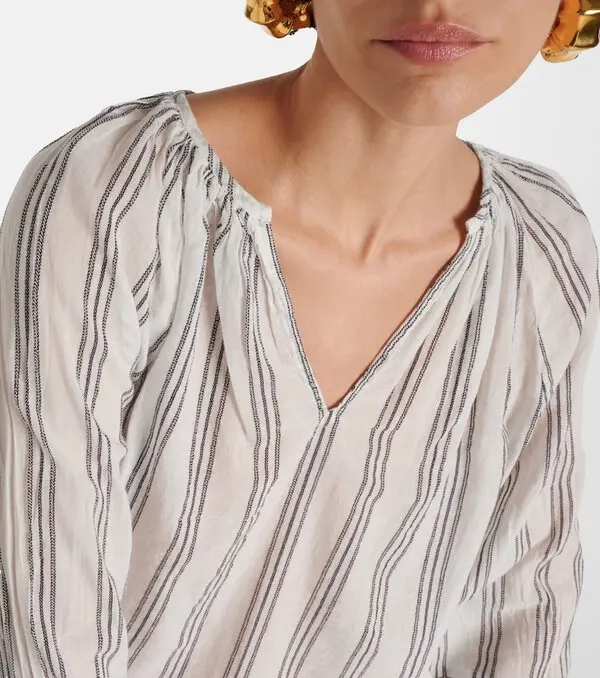 Velvet By Graham & Spencer Gianna Embroidered Striped Cotton Top