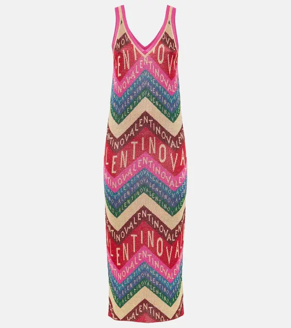Valentino Garavani Chevron Lame Midi Dress - Multicoloured