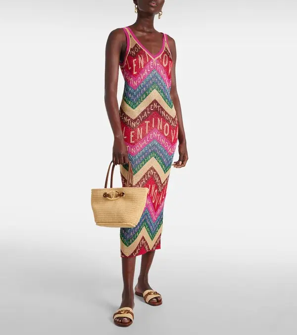 Valentino Garavani Chevron Lame Midi Dress
