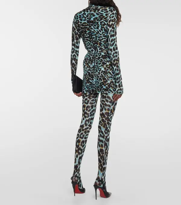 Alex Perry Kiran Ruched Leopard-print Mini Skirt - Multicoloured
