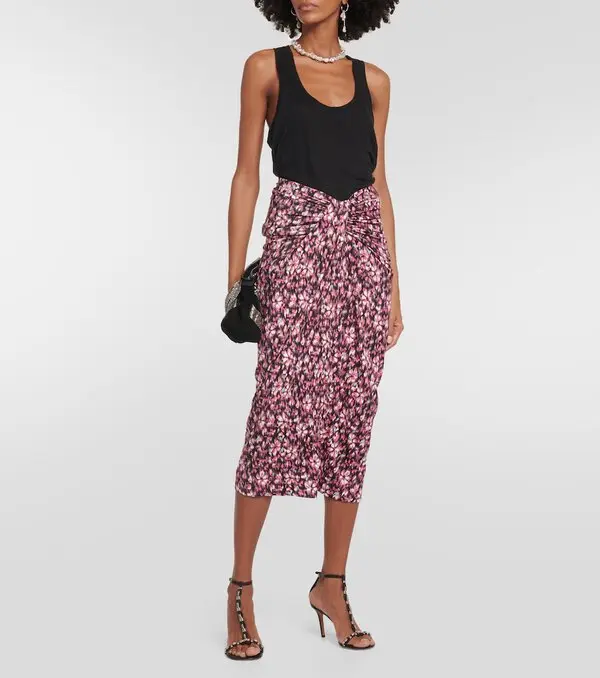 MARANT ETOILE Printed Ruched Jersey Midi Skirt