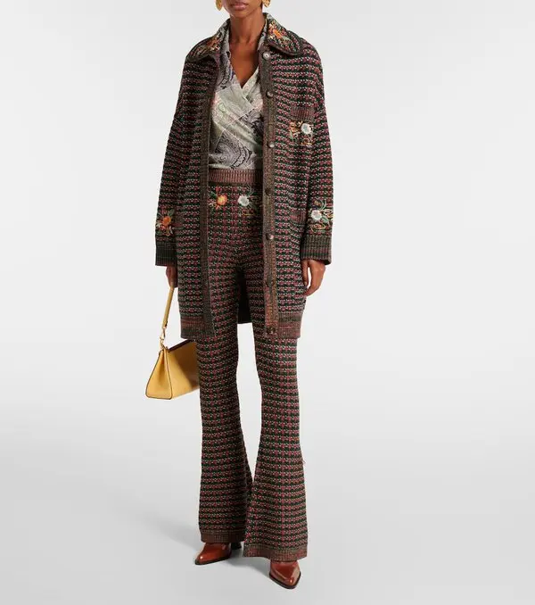 Etro High-rise Embroidered Flared Wool Blend Pants