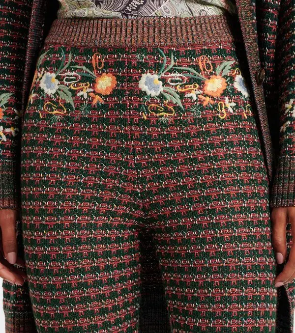 Etro High-rise Embroidered Flared Wool Blend Pants