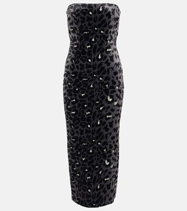 Alex Perry Leopard-print Strapless Velvet Midi Dress - Multicoloured
