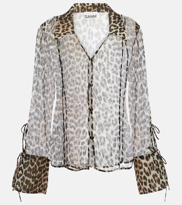 GANNI Leopard-print Chiffon Shirt - Multicoloured