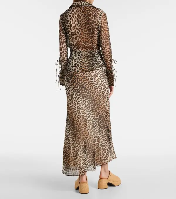 GANNI Leopard-print Chiffon Shirt