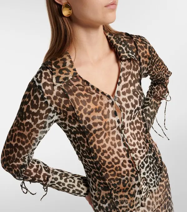 GANNI Leopard-print Chiffon Shirt