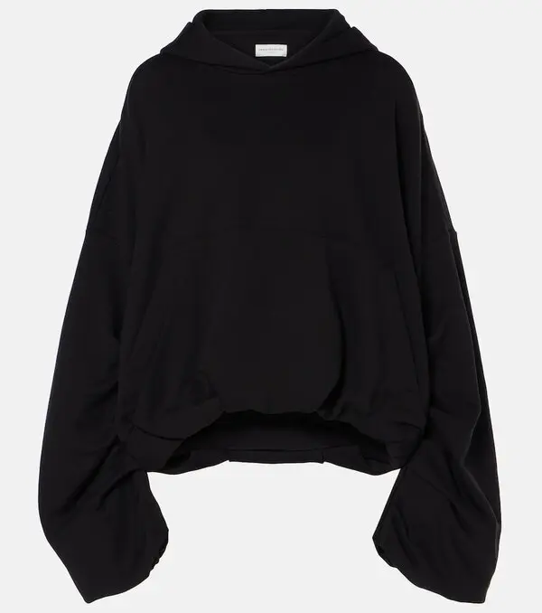 Dries Van Noten Oversized Draped Cotton Jersey Hoodie - Black