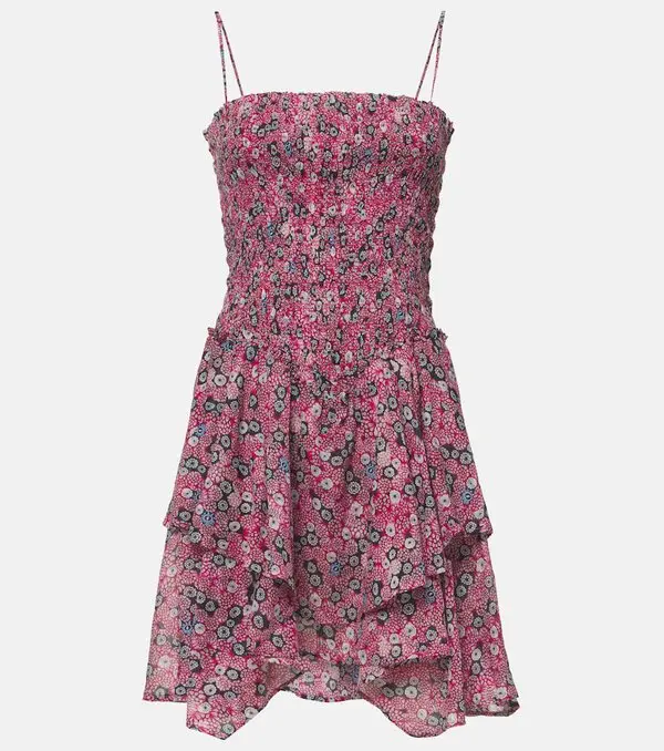 MARANT ETOILE Printed Smocked Cotton Mini Dress - Multicoloured