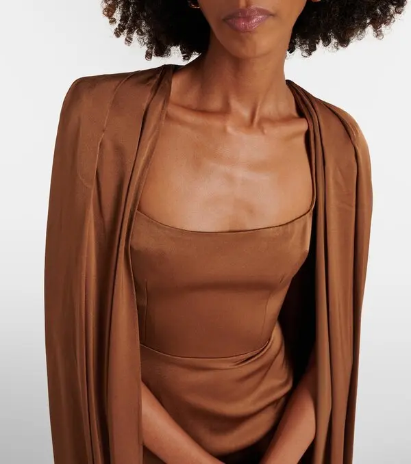Alex Perry Caped Satin Gown