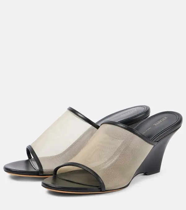 Khaite Marion Leather And Mesh Wedge Mules