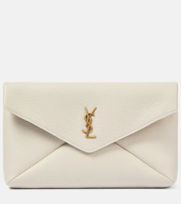 Saint Laurent Cassandre Large Leather Clutch - Neutrals