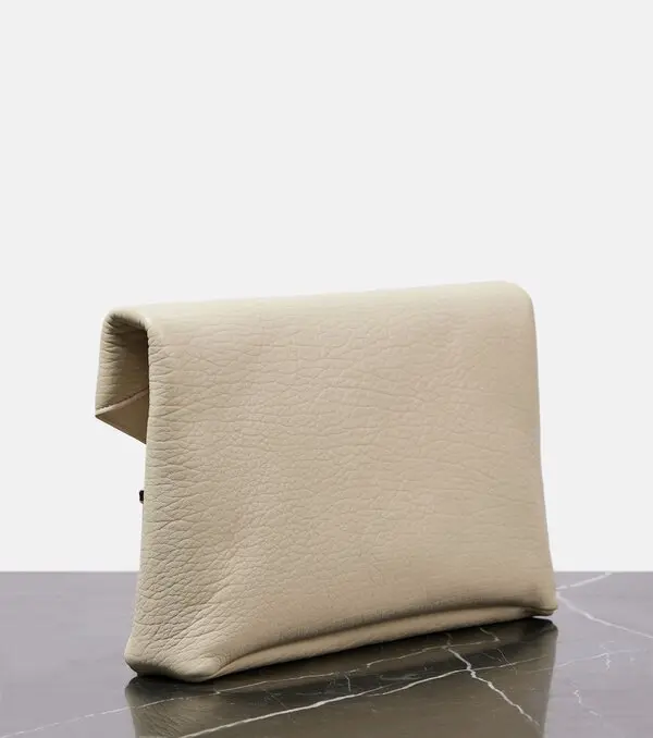 Saint Laurent Cassandre Large Leather Clutch - Neutrals