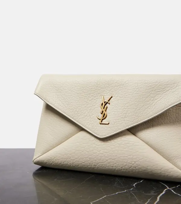 Saint Laurent Cassandre Large Leather Clutch - Neutrals