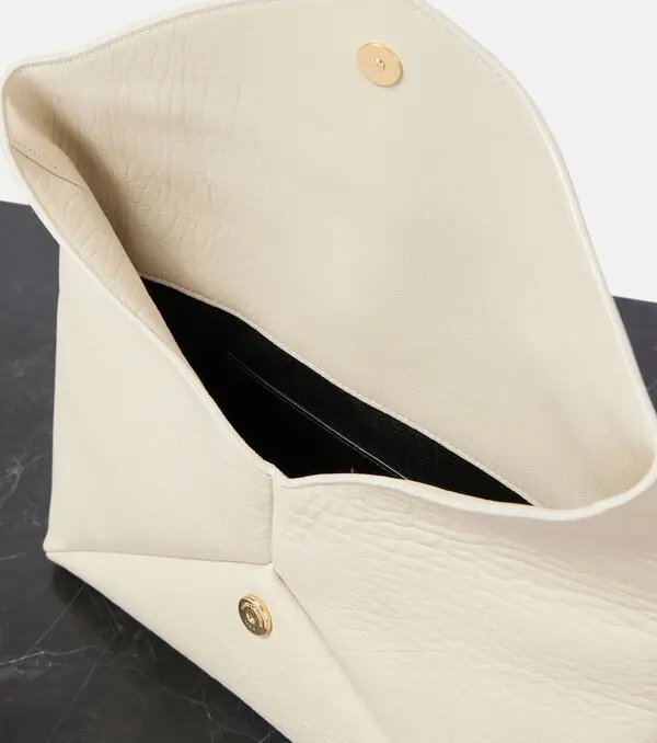Saint Laurent Cassandre Large Leather Clutch - Neutrals