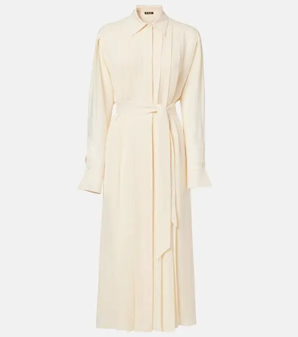 Loro Piana Lorely Pleated Georgette Midi Dress - Neutrals