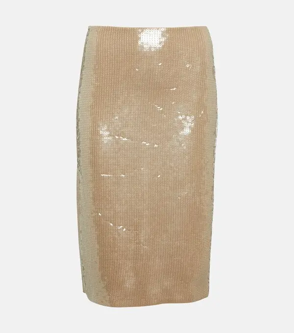 NILI LOTAN Sequin Midi Skirt - Beige