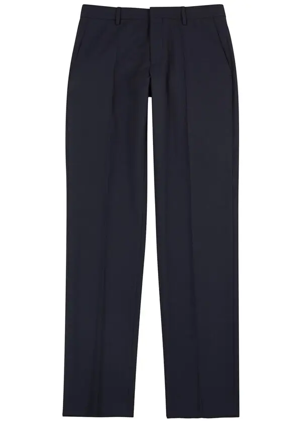 BOSS Slim-leg Stretch-wool Trousers - Navy