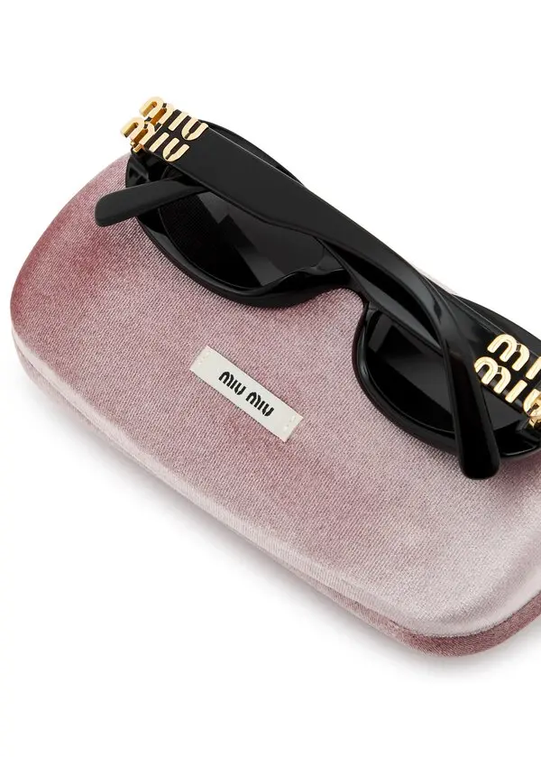 Miu Miu Oval Frame Sunglasses - Black