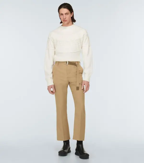 Sacai Belted Straight Leg Tailored Trousers