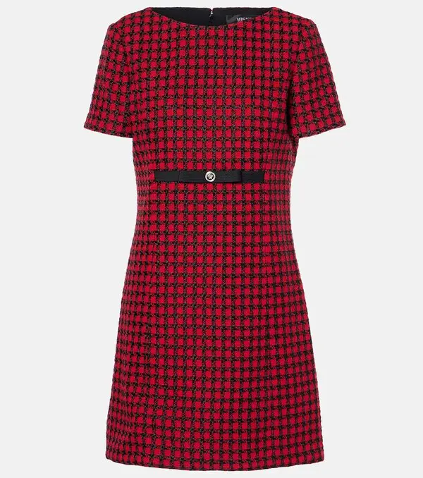 Versace Checked Wool-blend Tweed Mini Dress