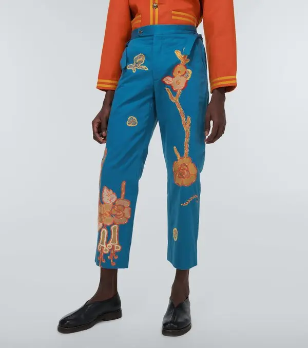 BODE Bell Flower Cotton Pants - Blue