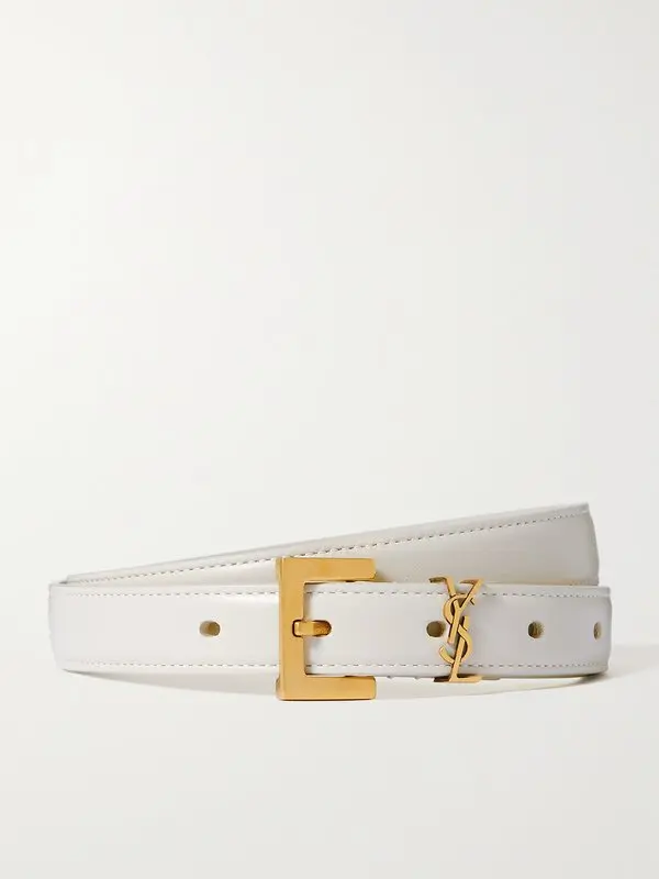 Saint Laurent Cassandre Leather Belt - Neutrals