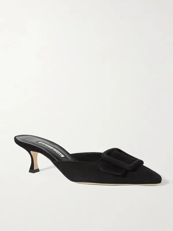 Manolo Blahnik Maysale 50 Buckled Suede Mules - Black