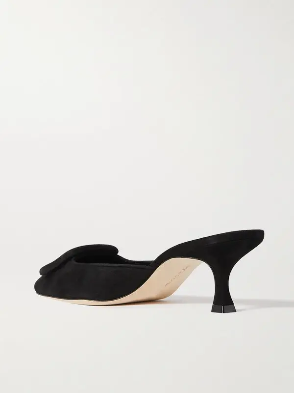 Manolo Blahnik Maysale 50 Buckled Suede Mules - Black