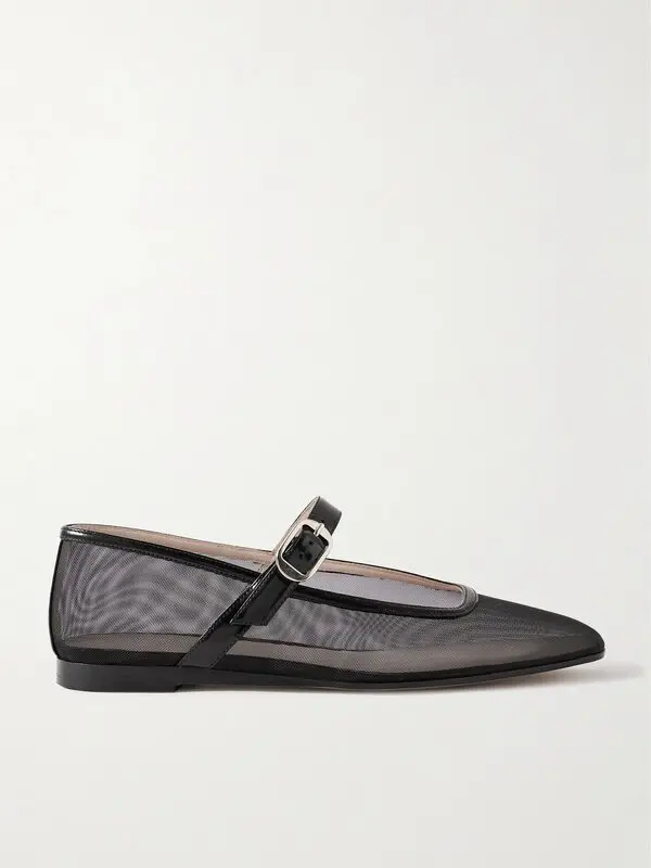 Le Monde Beryl Patent Leather-trimmed Mesh Mary Jane Ballet Flats - Black