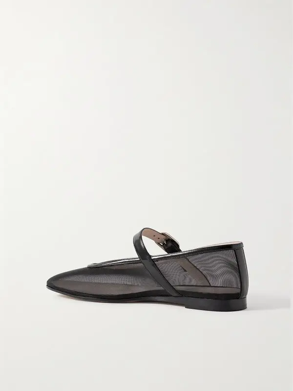 Le Monde Beryl Patent Leather-trimmed Mesh Mary Jane Ballet Flats - Black