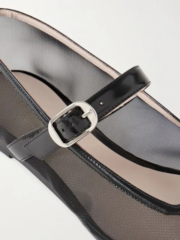 Le Monde Beryl Patent Leather-trimmed Mesh Mary Jane Ballet Flats - Black