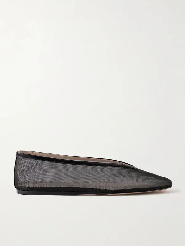 Le Monde Beryl Luna Leather-trimmed Mesh Ballet Flats