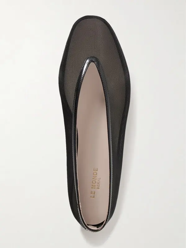 Le Monde Beryl Luna Leather-trimmed Mesh Ballet Flats
