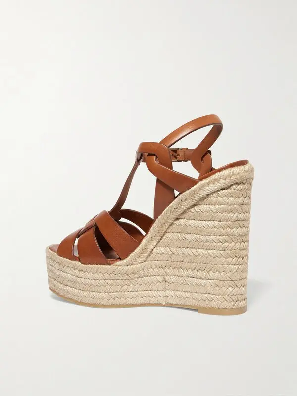 Saint Laurent Tribute Woven Leather Espadrille Wedge Sandals