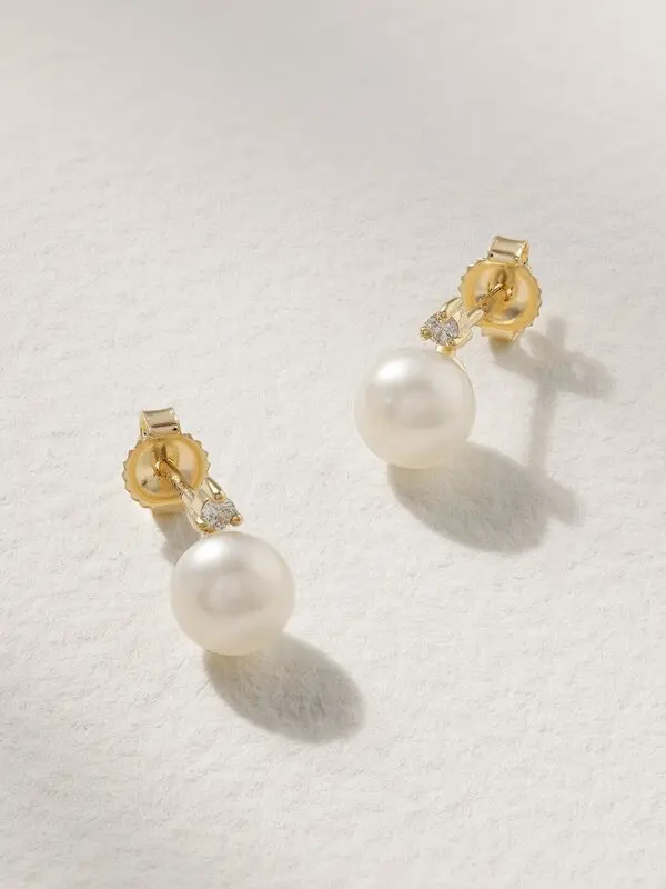 Mizuki 14k Pearl And Diamond Drop Earrings - Gold