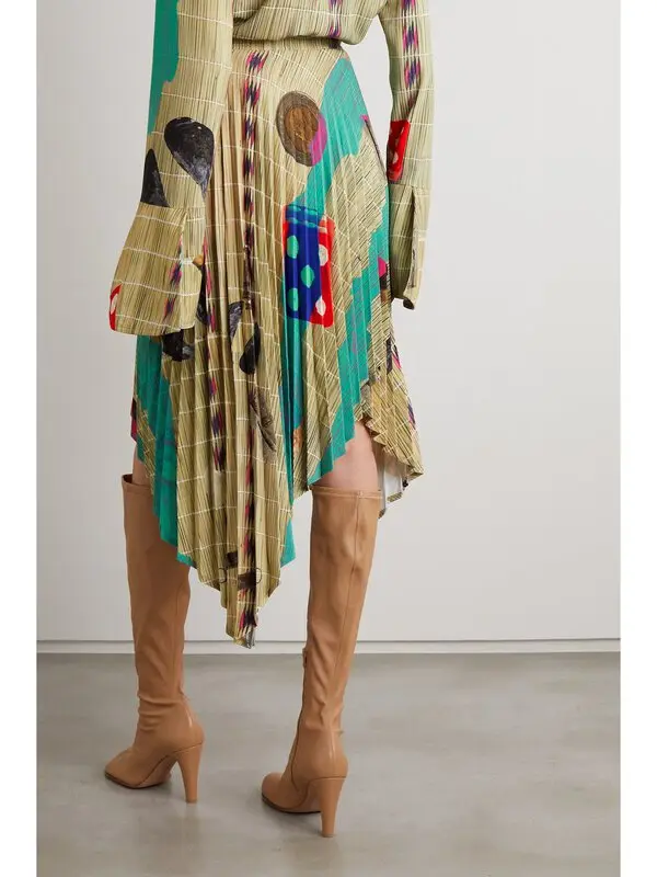 THEBE MAGUGU Asymmetric Pleated Printed Crepe Skirt
