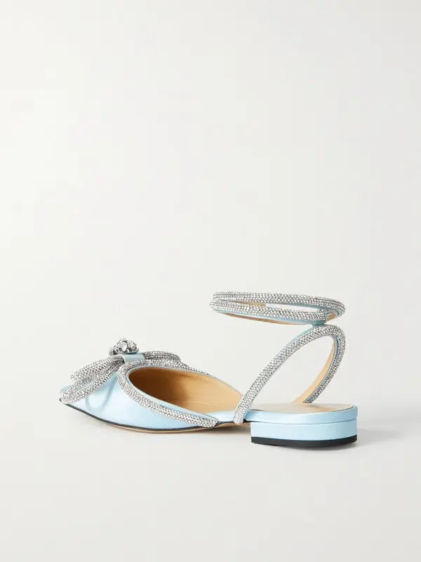 Mach & Mach Double Bow Crystal-embellished Satin Point-toe Flats - Blue