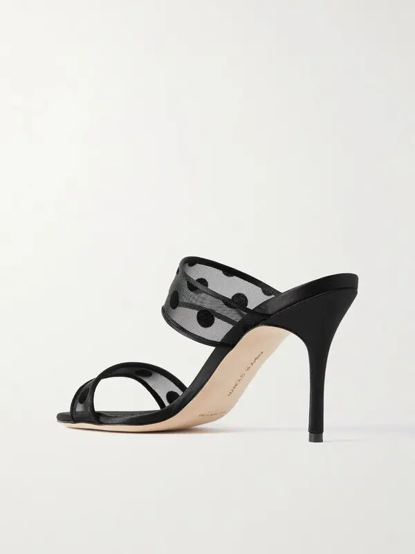 Manolo Blahnik Scolobi Flocked Mesh And Satin Stiletto Sandals - Black