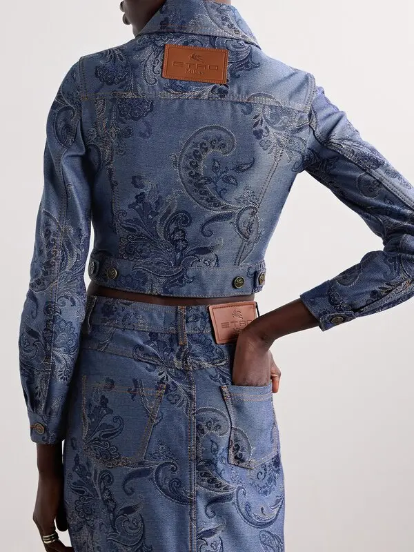 Etro Cropped Denim-jacquard Jacket