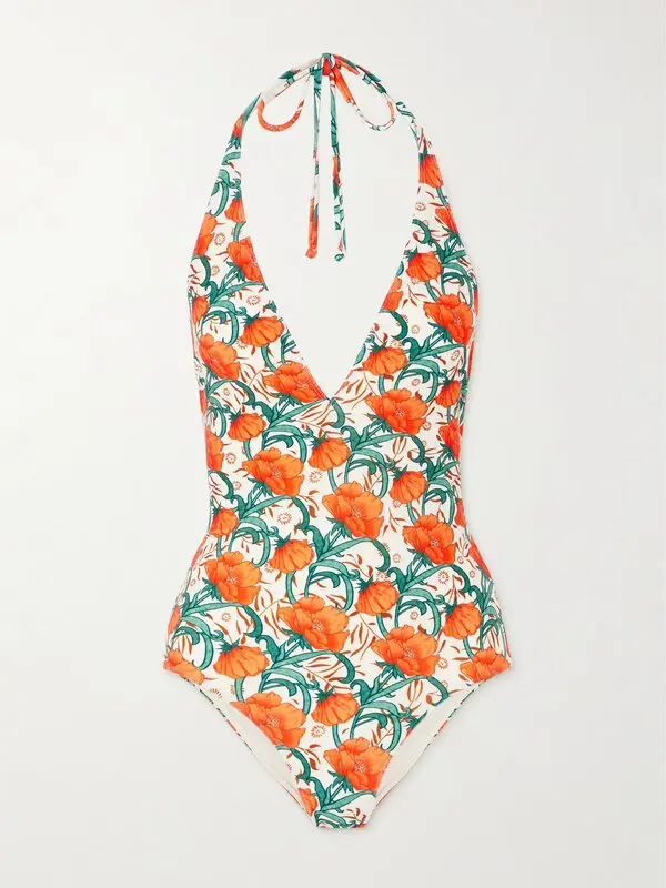 La DoubleJ Floral-print Halterneck Swimsuit - Multi
