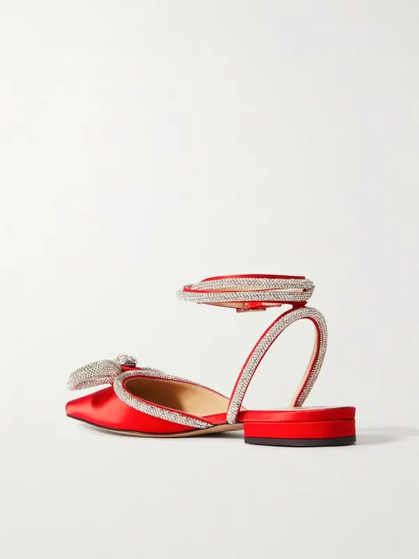 Mach & Mach Double Bow Crystal-embellished Satin Point-toe Flats