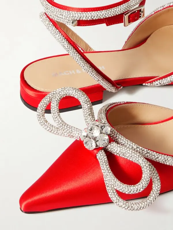 Mach & Mach Double Bow Crystal-embellished Satin Point-toe Flats