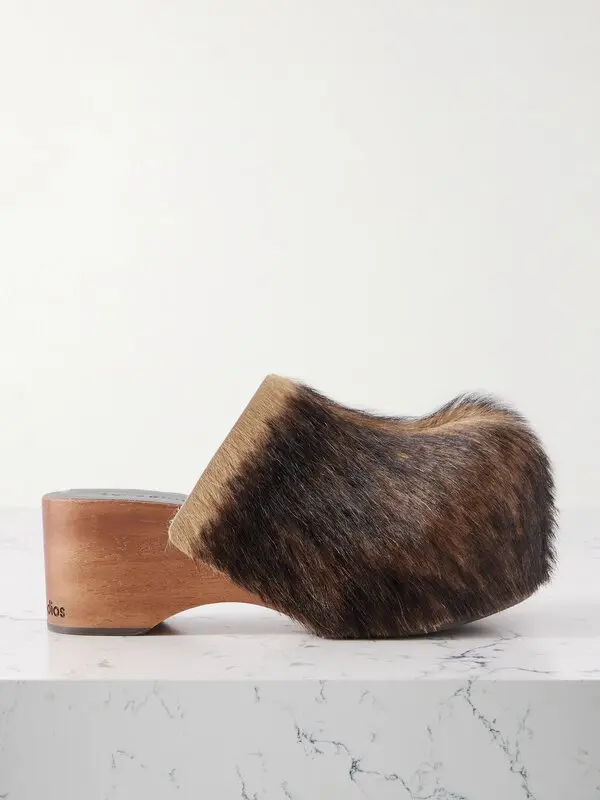 Acne Studios Calf Hair Platform Clogs - Brown