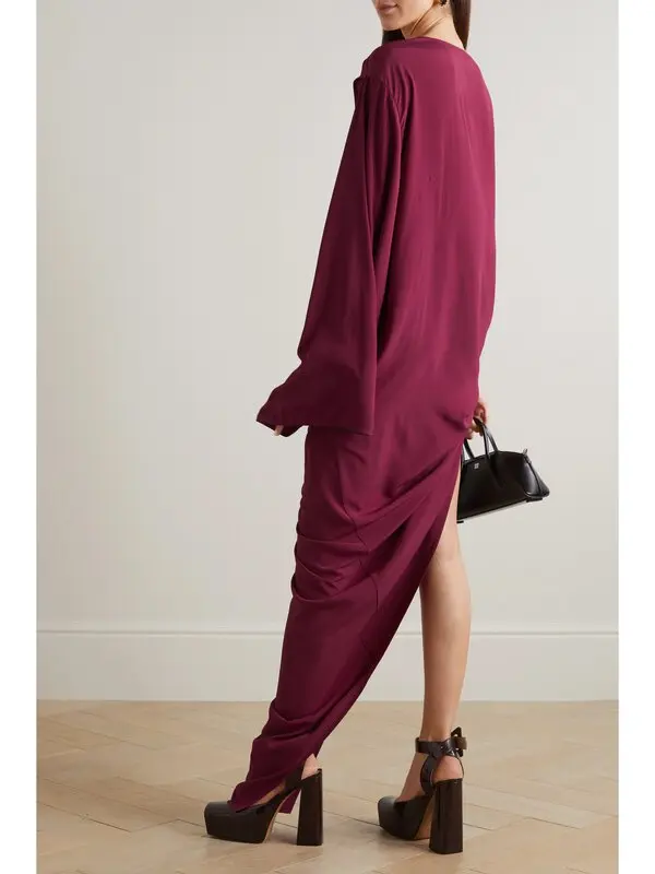 Rick Owens Edfu One-sleeve Draped Crepe De Chine Gown