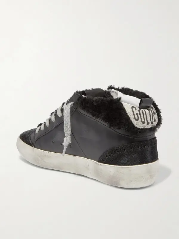 GOLDEN GOOSE Mid Star Shearling-lined Distressed Sneakers