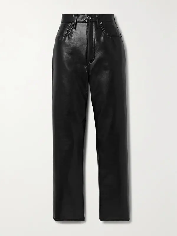 AGOLDE Pinch Waist Leather-blend Straight-leg Pants - Black