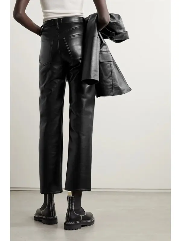 AGOLDE Pinch Waist Leather-blend Straight-leg Pants - Black