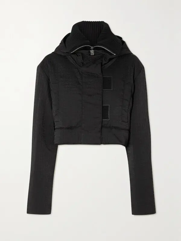 Givenchy Cropped Padded Wool Blend-trimmed Shell-jacquard Hooded Jacket